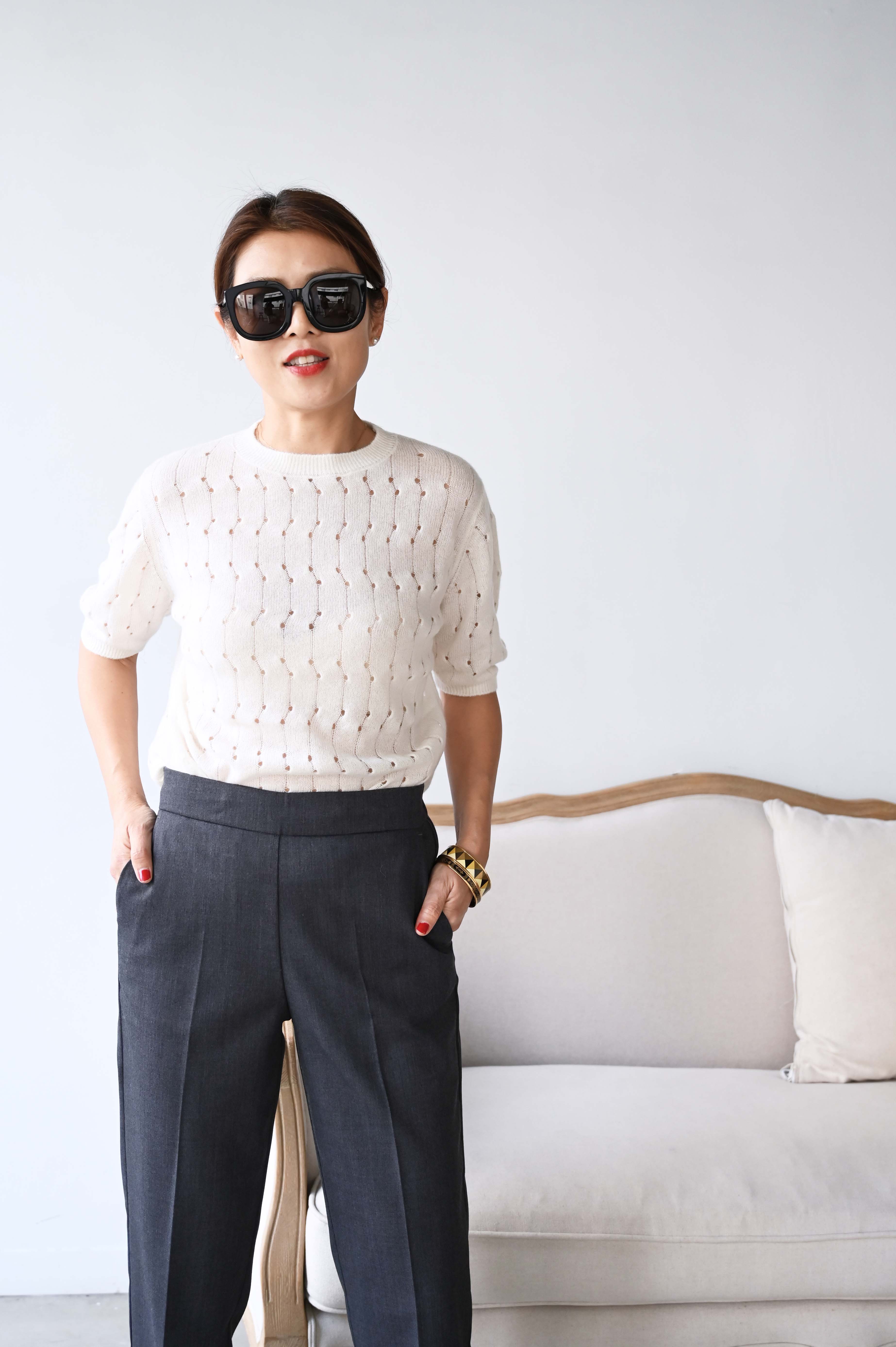 月光白Cable Knit Cashmere 五分袖毛衣 | BY PURETE